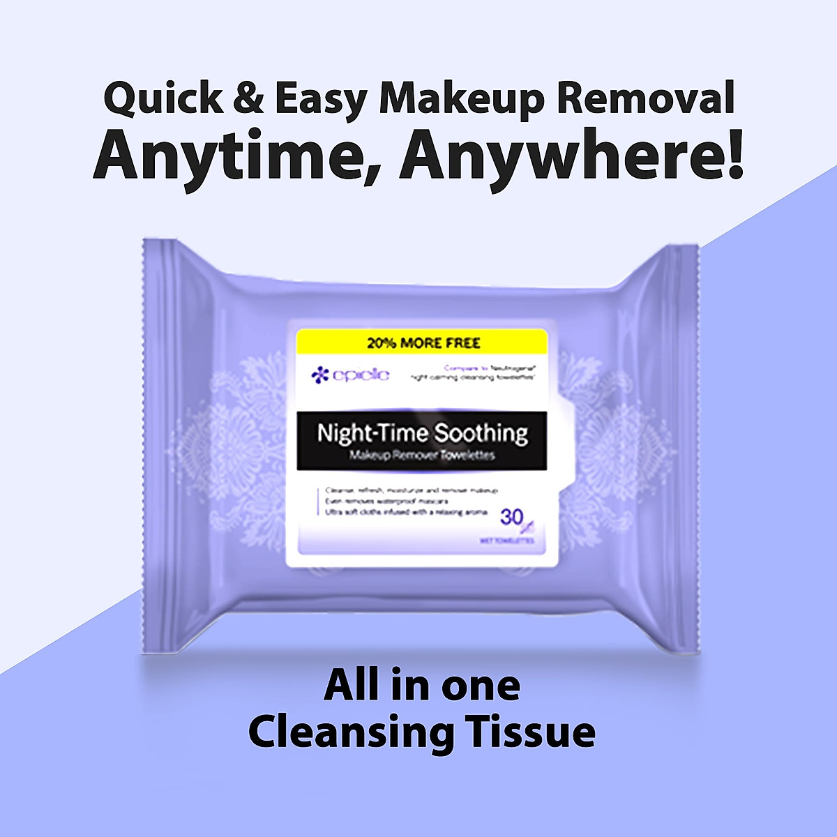 Epielle Night Time Makeup Remover Wipes | All-in-One for Waterproof Makeup | Gentle Facial Towelettes | Beauty Gift, Spa Day, Gift Set | 2 Pack | Korean Skincare