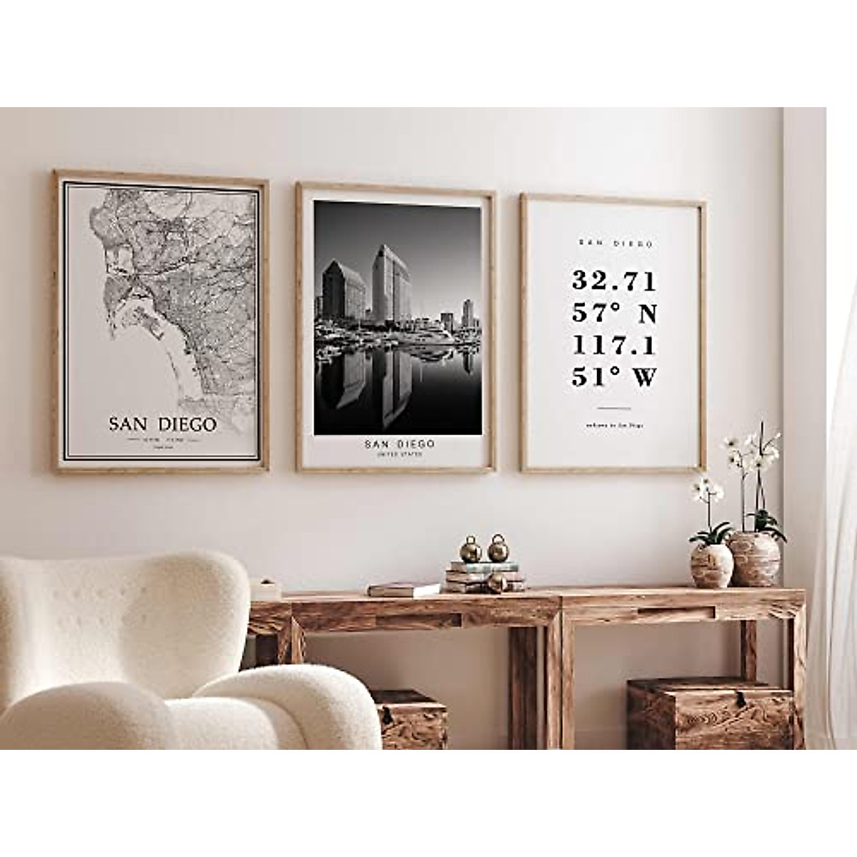 Dear Mapper San Diego United States View Abstract Road Modern Map Art Minimalist Painting Black and White Canvas Line Art Print Poster Art Line Paintings Home Decor (Set of 3 Unframed) (12x16inch)