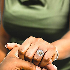 Clara Pucci 1.95 carat Round Cut Halo Solitaire Yellow Moissanite Bridal Wedding Anniversary Ring Band set 14k White Rose Gold 3.75