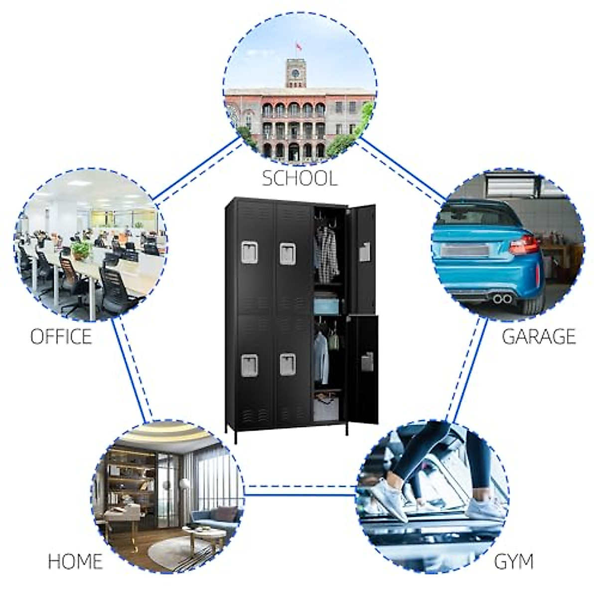 METAN Metal Locker for School Office Gym Bedroom,6 Doors Steel Storage Locker Cabinet for Employees,Industrial Storage Locker with 1 Shelves,Assembly Required (6 Door-Black)