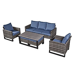 HUMMUH 6 Piece Patio Furniture All Weather Wicker Outdoor Sectional Sofa,High Back Patio Chairs,Coffee Table and Ottomans Set for Porch,Garden,Backyard
