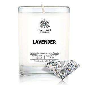 Lavender & Magnolia Surprise Candle with Diamond Inside | Foreverwick Candles | Scented Soy Candles Gifts for Women Aromatherapy Candle Wax | Romance Candles All-Natural Organic Soy Candle 14oz | 70h