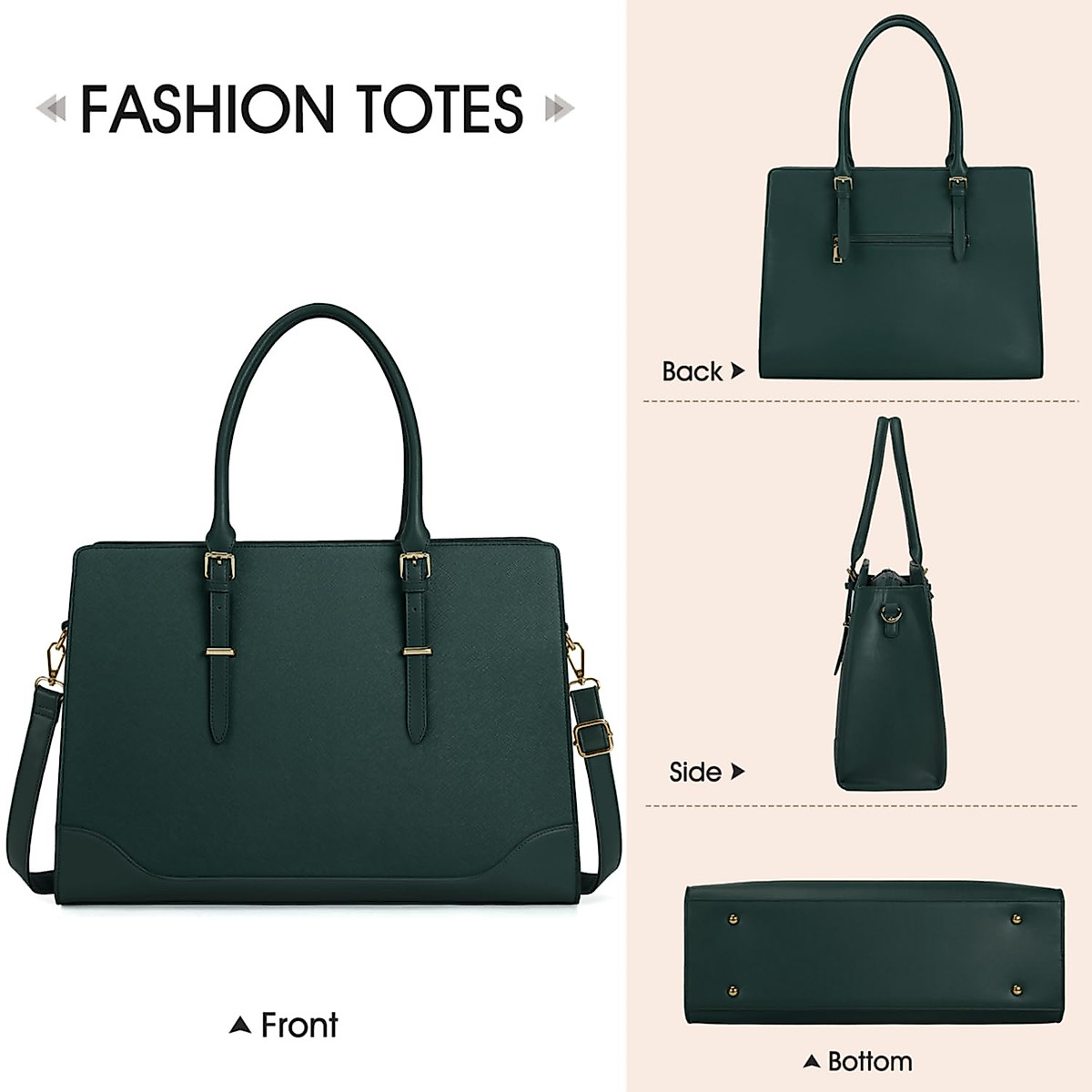 IGOLUMON Laptop Bag for Women 15.6 Inch Laptop Tote Bag Large Work Bag Waterproof Leather Office Briefcase Business Computer Bag Shoulder Handbag Dark Green