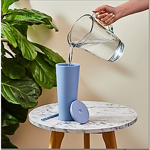 Maars Classic Acrylic Tumbler with Lid and Straw | 24oz Premium Insulated Double Wall Plastic Reusable Cups - Clear, 8 Pack