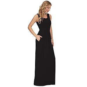AUSELILY Women's Summer Sleeveless Loose Maxi Dress Casual Long Dresses with Pockets 2025 New Black L
