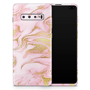 DesignSkinz Rose Pink Marble & Digital Gold Frosted Foil V11 2 Protective Vinyl Decal Wrap Skin Cover Compatible with The Samsung Galaxy S20 (Screen Trim & Back Glass Skin)