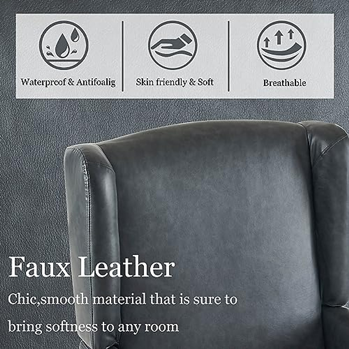 LOVSPATIO Faux Leather Accent Chair, Mid-Century Upholstered Living Room Chairs, Comfy Single Recliner Sofa with Arm and Wood Legs for Bedroom Waiting Room Office - Grey