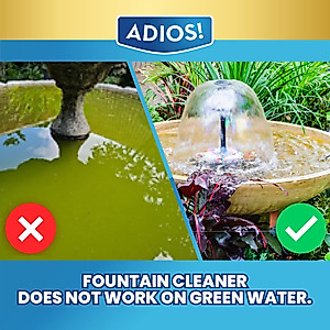 Adios! Fountain Cleaner and Clarifier for Outdoor and Indoor Fountains – Safe for Plastic, Metal, Glass and Stone (32oz)