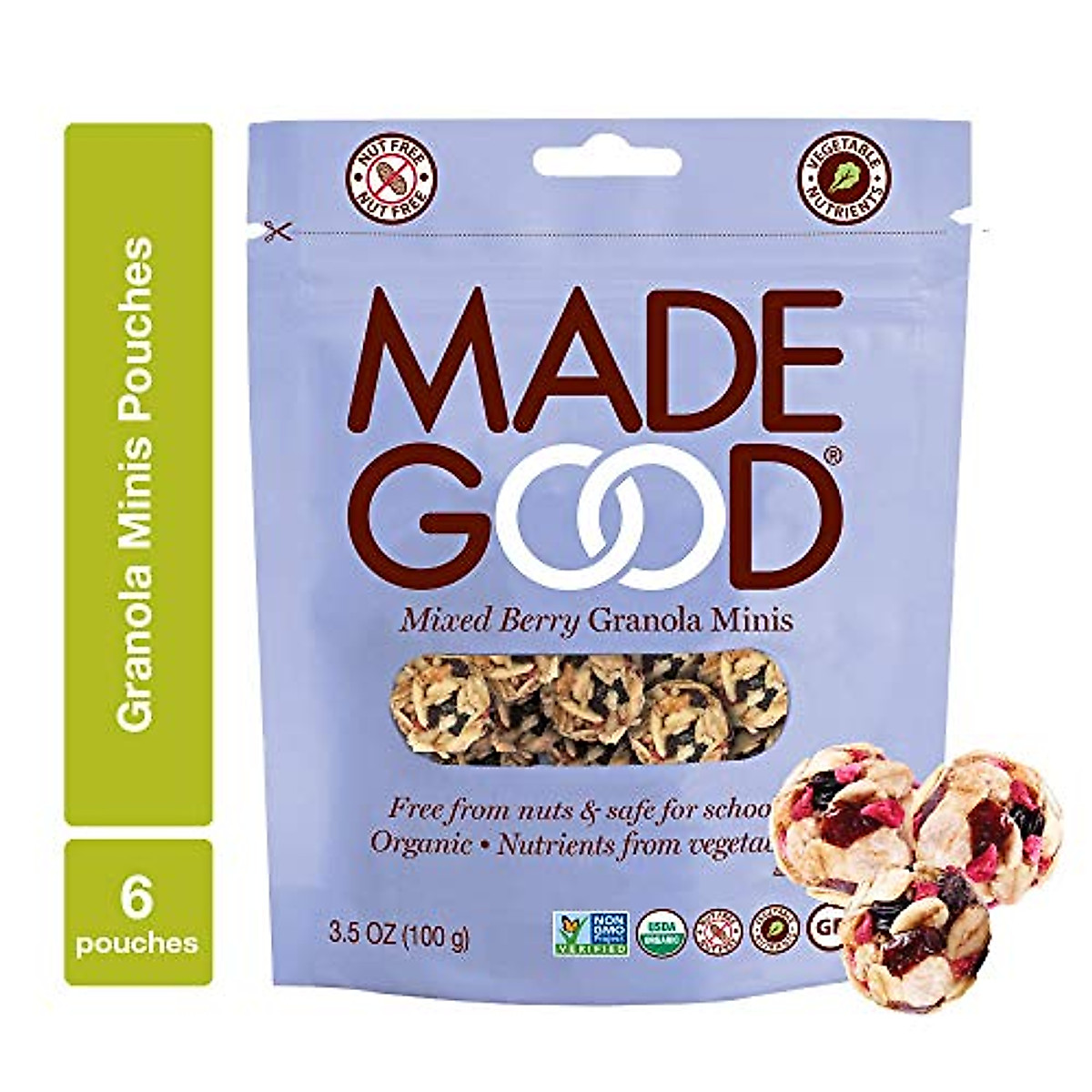 MadeGood Mixed Berry Granola Minis, USDA Certified Organic, Gluten Free & Non-GMO, 3.5 Oz (Pack of 6)