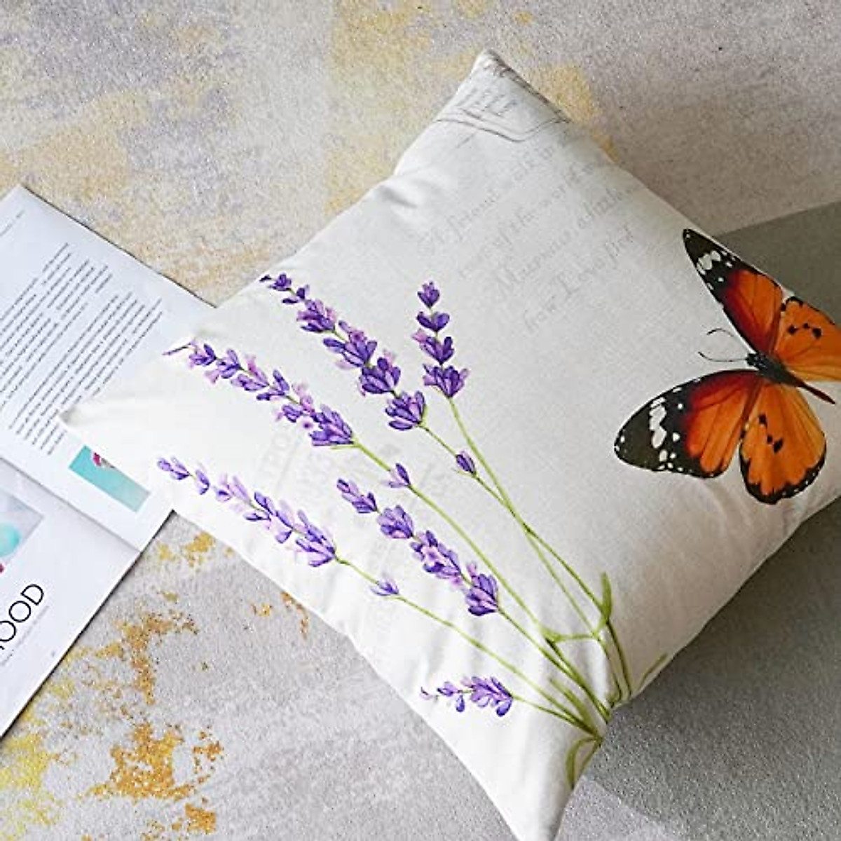 ONWAY Spring Summer Throw Pillow Covers 20x20 Inch Set of 4 Bee Butterfly Decorative Farmhouse Throw Cushion Cover Outdoor Pillows for Couch Sofa Patio Furniture Porch
