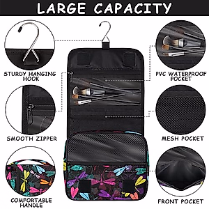 POFATO Colorful Dragonflys Travel Toiletry Bag Cosmetic Makeup Bag for Women Men Hanging Hook Wash Toiletries Portable Toiletry Bags Organizer