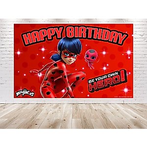 5x3 FT Miraculous Ladybug Backdrop V3 for Birthday Party Decorations. Cartoon Miraculous Ladybug Background for Theme Birthday.