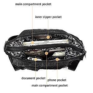 Black Skull Print Handbag Purse for Women Fashion Convertible Backpack Punk Hobo Shoulder Satchel for Christmas