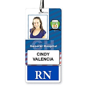 RN Badge Buddy - Vertical - Heavy Duty Spill Proof & Tear Resistant Cards - Double Sided- Quick Role Identifier ID Buddies for Registered Nurse - Printed in The USA by Specialist ID (Blue)