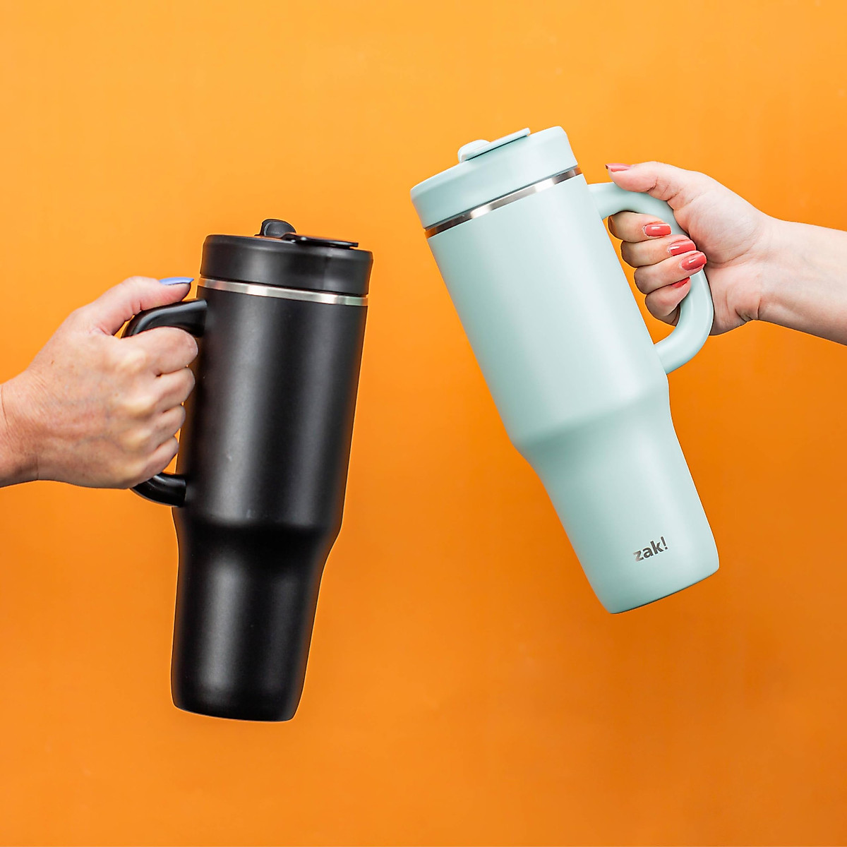 Zak Designs Harmony 2-in-1 Coffee Tumbler for Travel or At Home, 40oz Recycled Stainless Steel is Leak-Proof When Closed and Vacuum Insulated with Handle (Ebony Black)