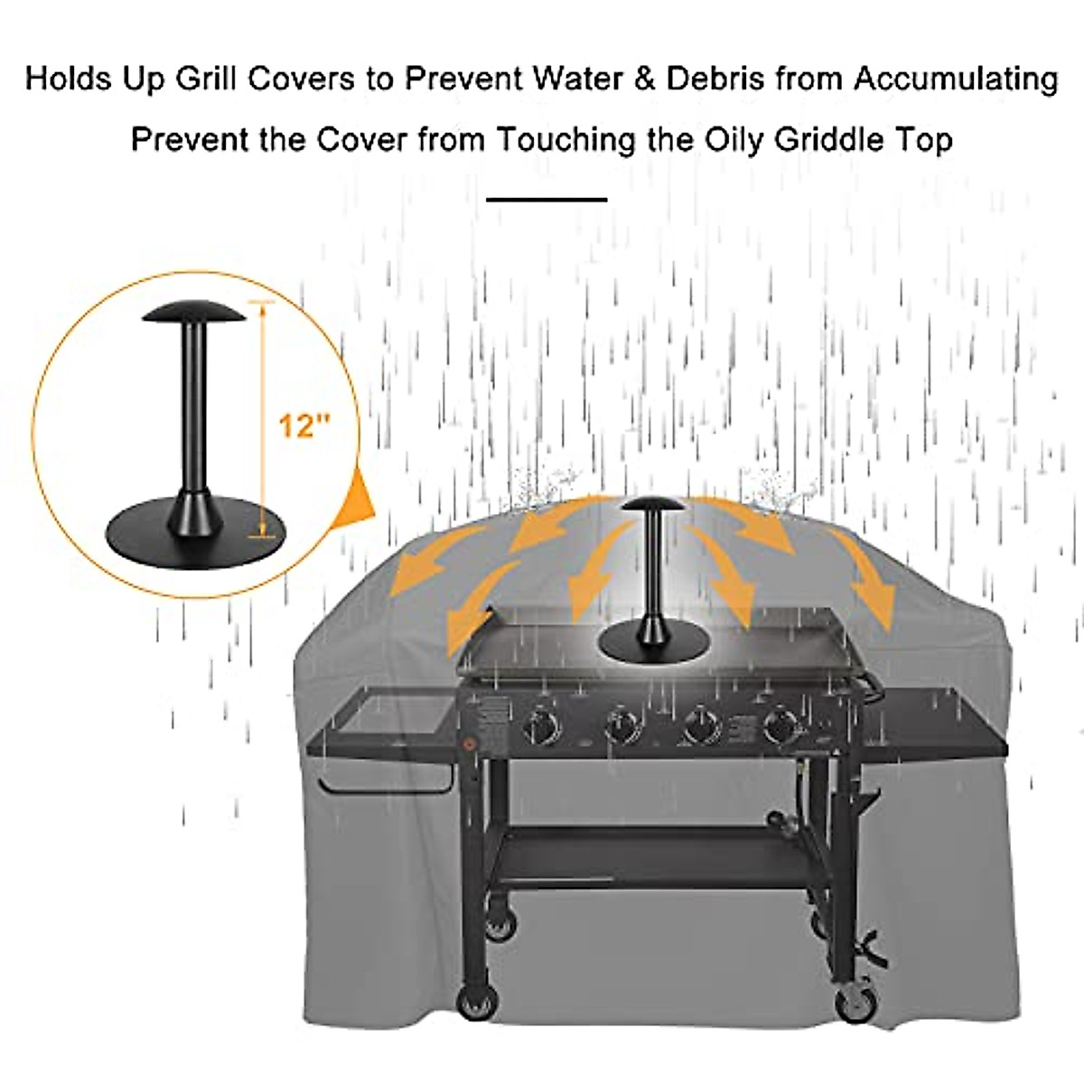 TBTeek Grill Griddle Cover Support Pole for Outdoor Small BBQ Gas Grill Table Covers, Prevent Water Pooling and Collecting Debris, Fits All inch Blackstone Weber Char-Broil Outdoor Grill Rack Covers