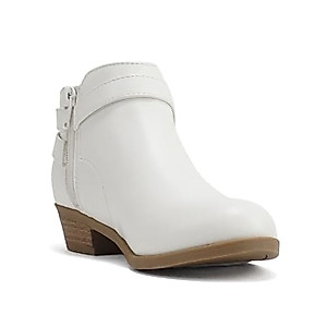 Soda SWEETEN-2 ~ Little Kids/Girls/Childrens Fashion Closed Toe Multi Strap Ankle Bootie Block Heel (White PU, numeric_4)