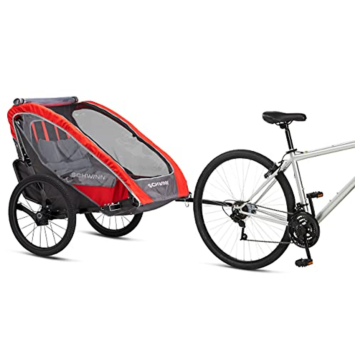 Schwinn Summit Deluxe Kids Double Bike Trailer, Child Carrier Seats 2 Riders, Max Weight 87lbs, Converts to Stroller, 20-Inch Wheels, Red