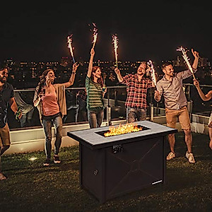 Toolsempire 42 Inch Fire Table Outdoor, 60,000 BTU Propane Gas Fire Pit Table with Ceramic Tiles Tabletop, Lid, Lava Rock, Electric Igniter & Hideaway Tank Holder, Fire Pit for Outside, Garden(Black)