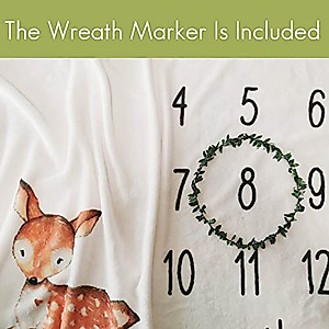 RICEFINE Woodland Baby Monthly Milestone Blanket, Woodland Animals Baby Growth Chart Monthly Blanket, Watch Me Grow Baby Woodland Forest Nursery for New Moms Baby Shower (50"x40")