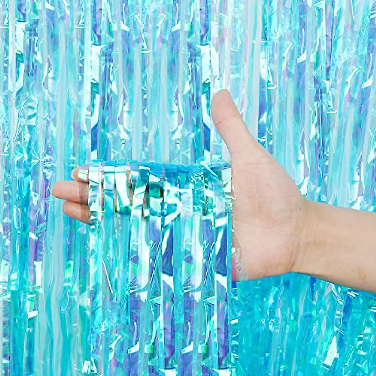 BEAYFILY 3 Pack Fringe Curtains Party Decorations,Tinsel Backdrop Curtains for Parties,Photo Booth Wedding Graduations Birthday Christmas Event Party Supplies (Rainbow Blue)