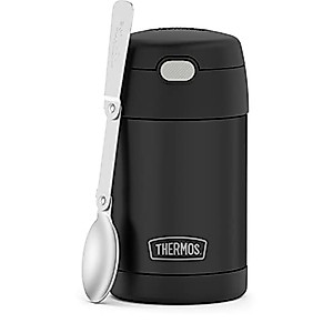 THERMOS FUNTAINER 16 Ounce Stainless Steel Vacuum Insulated Food Jar with Folding Spoon, Black Matte