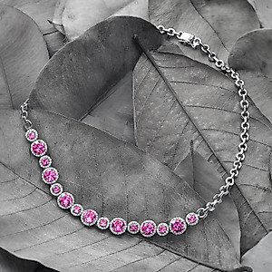 Gemsme 18k White Gold Plated Halo Cubic Zirconia Necklace Faux Pink Diamond Necklace for Women 16 inch