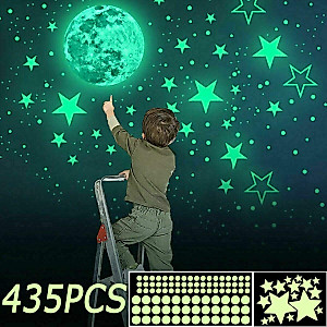 Homics Glow in The Dark Moon and Stars for Ceiling Nursery Wall Decals Stickers Luminous at Night for Kids Bedding Room