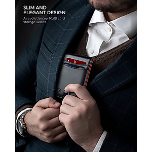 SERMAN BRANDS Mens Money Clip Wallet. RFID Blocking Slim Front Pocket Wallets for Men, Full Grain Leather RFID Minimalist Card Holder (Titian Hue Navigator)