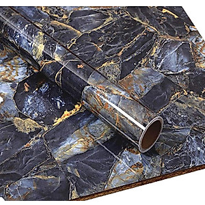 REDODECO Sapphire Marble Peel Stick Vinyl Kitchen Countertop Sticker Funitures Desk Table Covering Wrap Film,16inch by 78inch