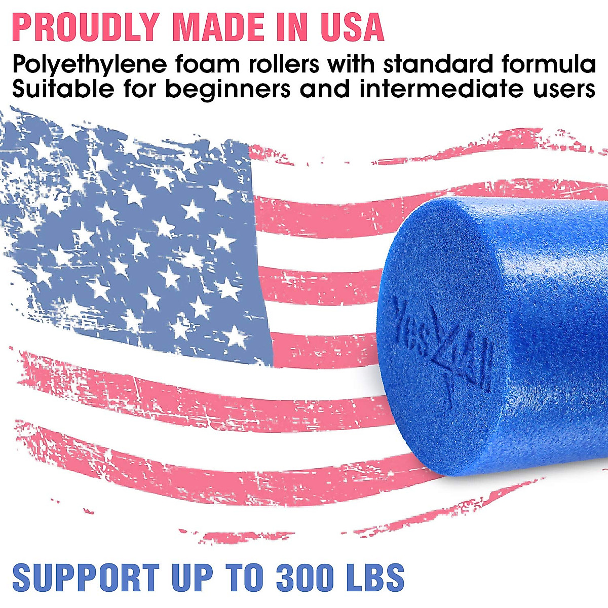 Yes4All Premium Soft-Density Round PE Foam Roller for Pilates, Yoga, Stretching, Balance & Core Exercises - 24 inch Blue
