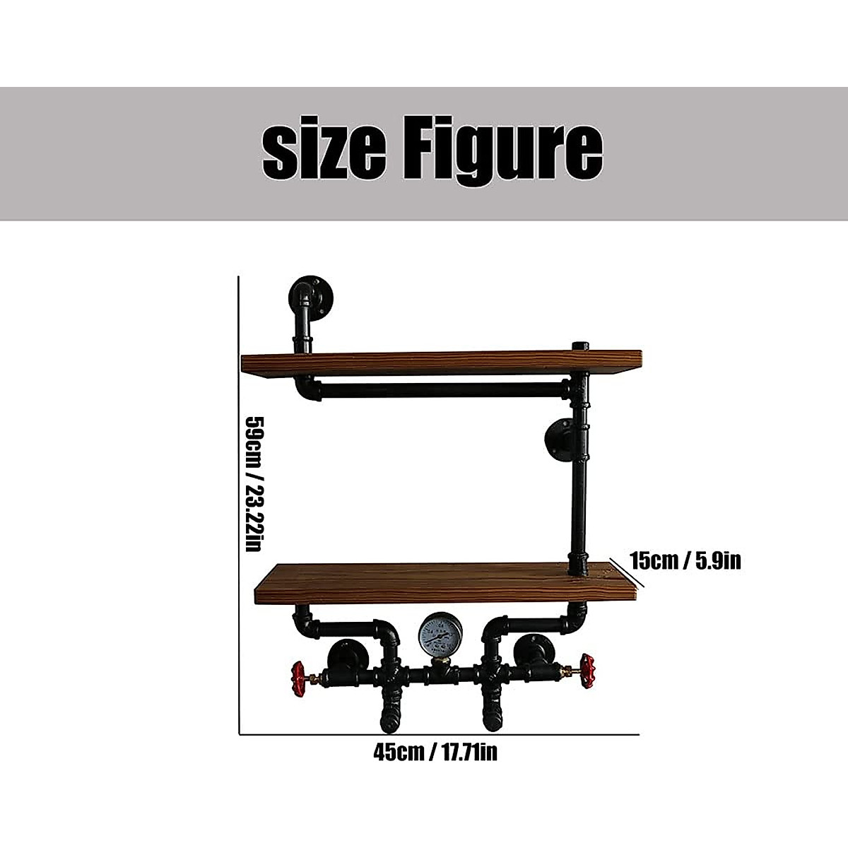 Wall Shelf, Industrial 2 Tier Floating Shelf Decorative Shelves Decorative Shelves Hanging Bracket for Living Room Kitchen Bedroom Bathroom Bar,Black