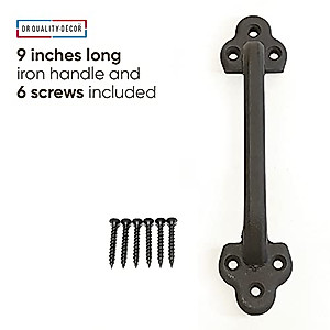DR QUALITY DÉCOR 9 Inch Cast Iron Sliding Barn Door Handle Metal Gate Pull Handle Fence Handle Antique Long Cabinet for Outdoor, Garage, Closet, Interior, Drawer (4, Rustic Brown)