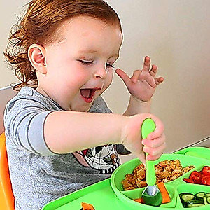 green sprouts Learning Cutlery Set Helps Toddler Develop Independent Eating Skills Designed for Small Hands, Contoured Handles for Easy gripping, Safety Edge on Knife, Dishwasher Safe, Navy