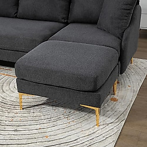 110" W Convertible Sectional Sofa with Reversible Chaise Lounge and Activity Ottoman, Polyester Blend U-Shape Modular Sectional Couch, 4-Seat Sofa Couch for Living Room Apartment Office, Charcoal Grey