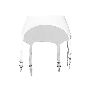 Women's Sexy Lace Garter Belt with 6 Straps Metal Clip Suspender for Thigh High Stockings (White, M)