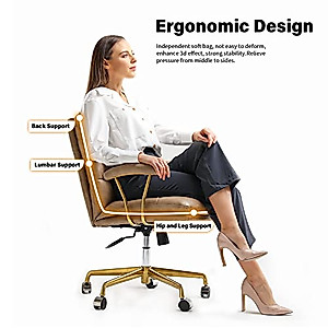 LEAGOO Mid Back Home Office Desk Task Chair with Wheels and Arms Ergonomic PU Leather Computer Rolling Swivel Chair with Padded Armrest (Khaki)