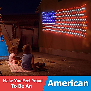 Solar American Flag String Lights - Waterproof 420 Led Solar Powered Flag Net Light for 4th of July Memorial Day Decorations Yard Garden Christmas Festival Holiday Patriotic Party Decoration Outdoor