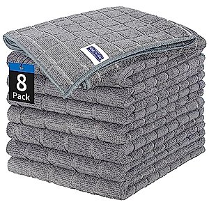 HOMERHYME Kitchen Towels, 8 Pack Microfiber Dish Towels Kitchen Washcloth, 270 GSM Grey All-Purpose Quick Dry Reusable Lint Free & Super Absorbent Tea Towels for Kitchen, Bar, Shop & Hotel 25'' x 15''