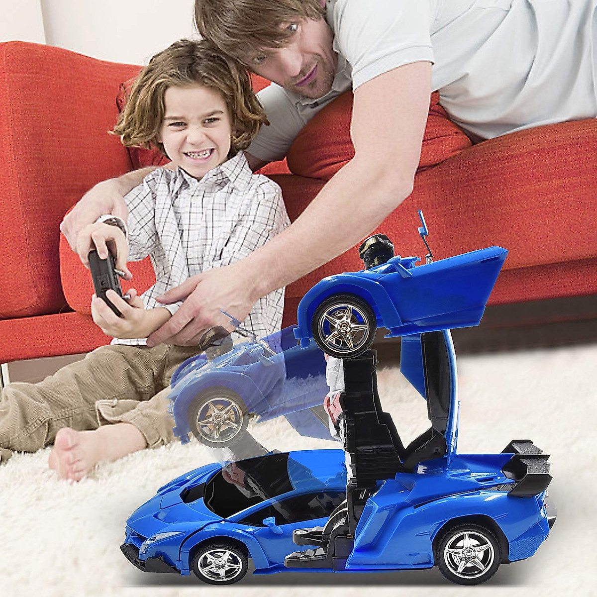 Trimnpy RC Cars for Kids Remote Control Transformrobot Toys, One-Button Deformation 1:18 Gift, 360°Rotating Drifting 2.4Ghz Rechargeable (Blue)