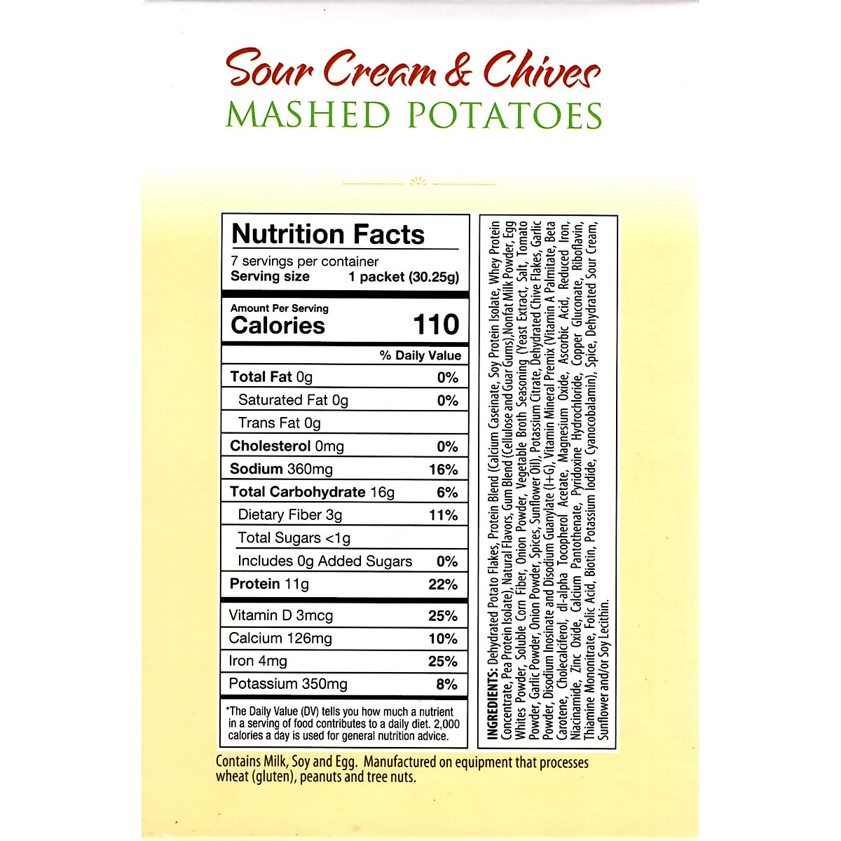 HealthSmart High Protein Instant Creamy Sour Cream & Chive Mashed Potatoes | Low Carb, Low Fat, Low Calorie Mashed Potatoes - Gluten-Free, Quick & Easy Meal | Portion Controlled Servings, 7 Count Box