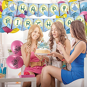 42 Cinderella Birthday Party Supplies Princess Theme Party Favor Includes Happy Birthday Banner,Balloons,Swirls,Cake Toppers for Kids Adults