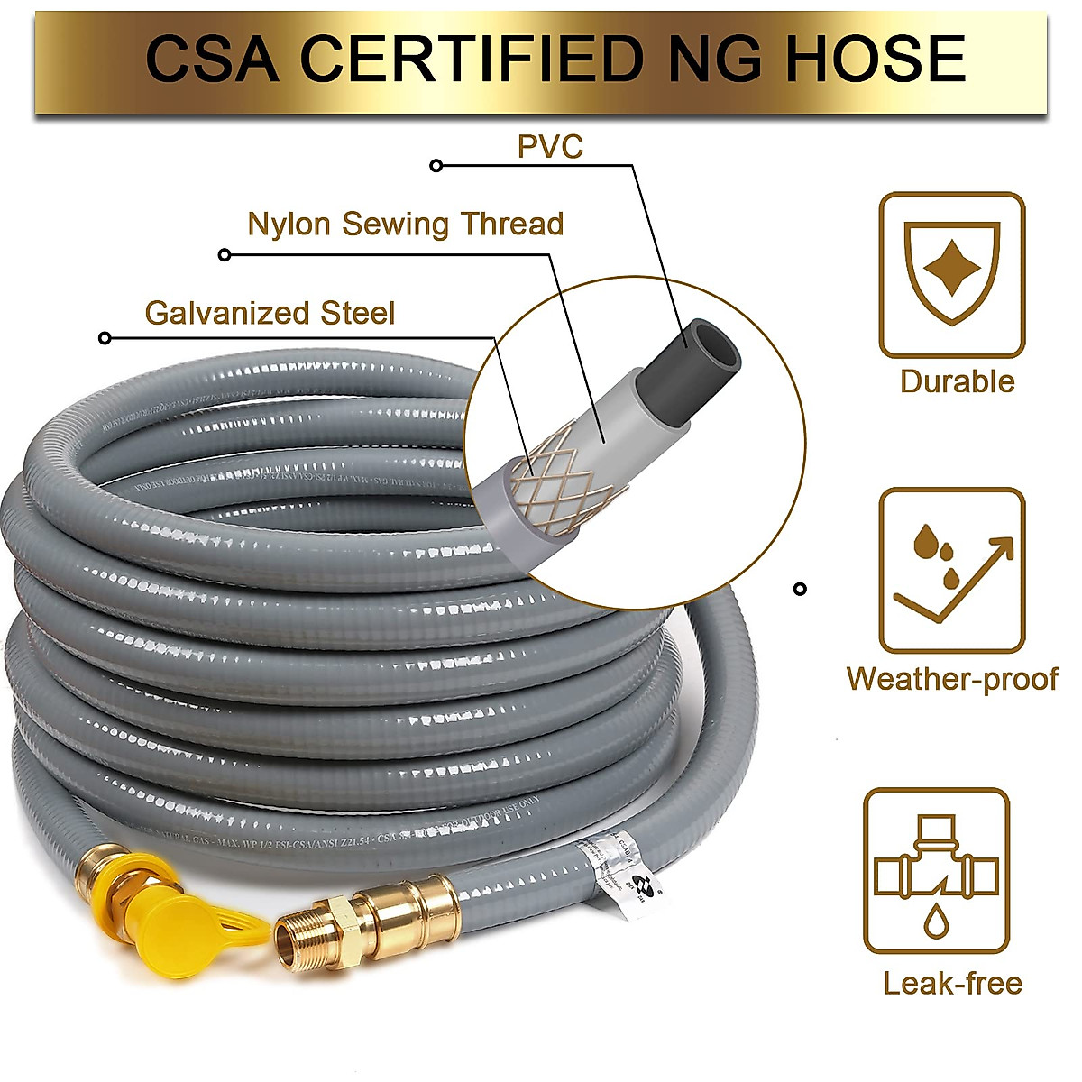 24FT 3/4" Natural Gas Hose, 3/4 Inch Natural Gas Conversion Kit Gas Grill Hose with Quick Connect Fitting,Grill Connectors & Hoses for Patio Heater,Griddle,Dynamo and Outdoor NG/LP Propane Appliance