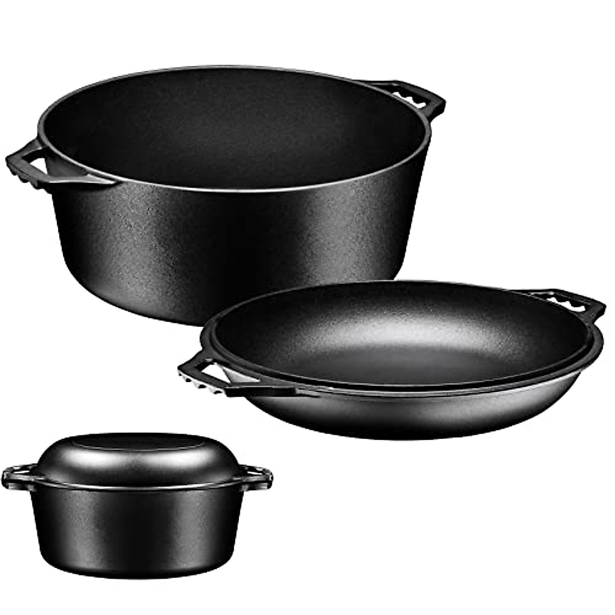 Bruntmor 2-in-1, 7 Quart Enamel Cast Iron Dutch Oven With Handles, Crock Pot Black Cast Iron Skillets, Enamel All-in-One Cookware Braising Pan For Casserole Dish | Pioneer Woman Cookware