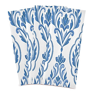 Kigai Blue White Damask Pattern Kitchen Towels, 18 x 28 Inch Super Soft and Absorbent Dish Cloths for Washing Dishes, 4 Pack Reusable Multi-Purpose Microfiber Hand Towels for Kitchen