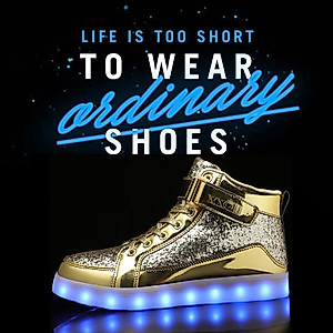 IGxx LED Light Up Shoes for Men USB Recharging High Top LED Sneakers Women Kids Glitter Gold