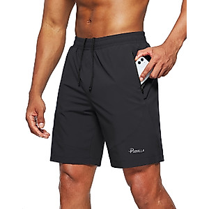 Pudolla Men's Workout Running Shorts Lightweight Gym Athletic Shorts for Men with Zipper Pockets (Black Medium)
