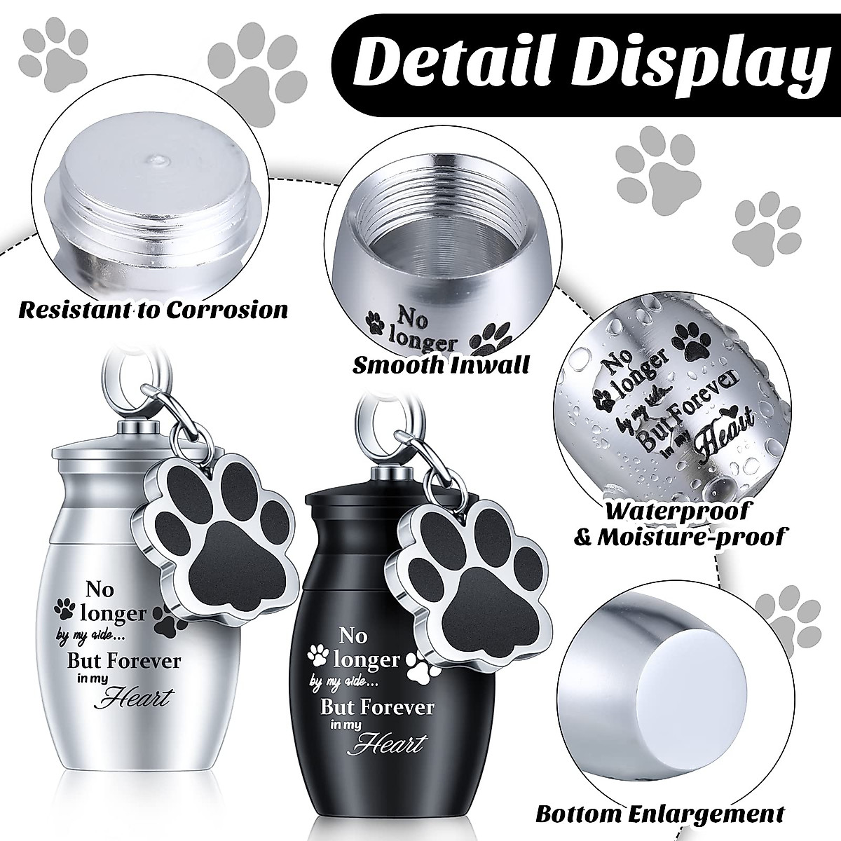Tudomro 2 Pcs Pet Dog Urns Keychain for Ashes with 2 Storage Bags Small Cat Cremation Keepsake Jewelry Paw Print Memorial Urn(Fresh Style)