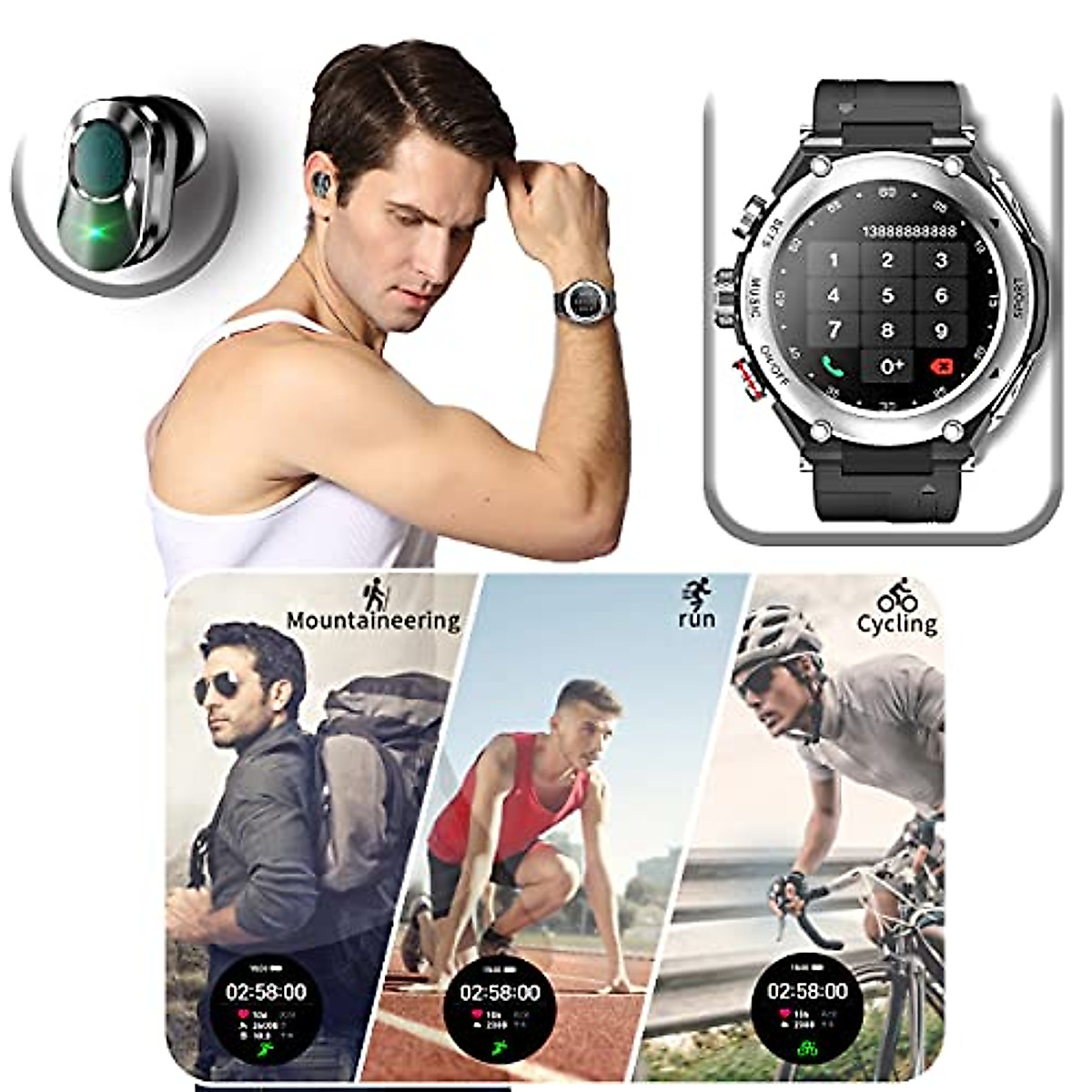 Desong Smart Watch with Earbuds, 3 in 1 Round Fitness Tracker,1.28inch Smartwatch for Men,Answer/Make Call,Recording,Sleep Monitor,Sports Smart Watch Long Time Standby