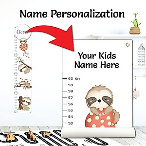 Personalized Kids Canvas Growth Chart, Height Chart, Growth Chart Banner, Sloth Theme
